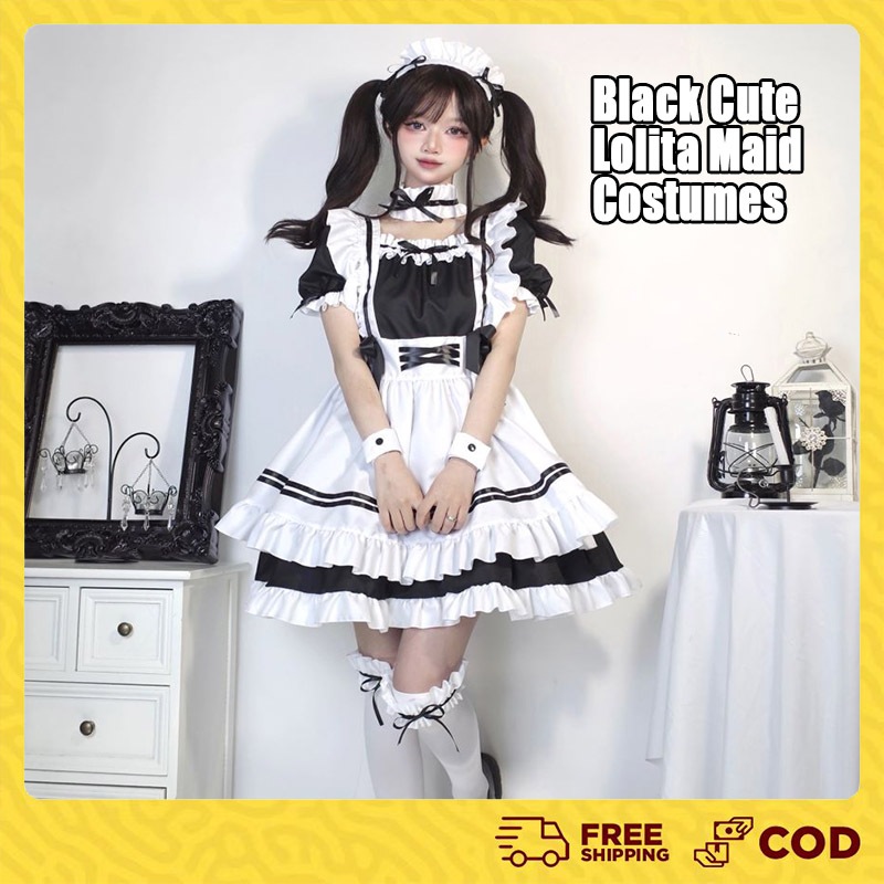 Lolita Cute Maid cosplay Costume Japanese Style Black White Dress Girl ...