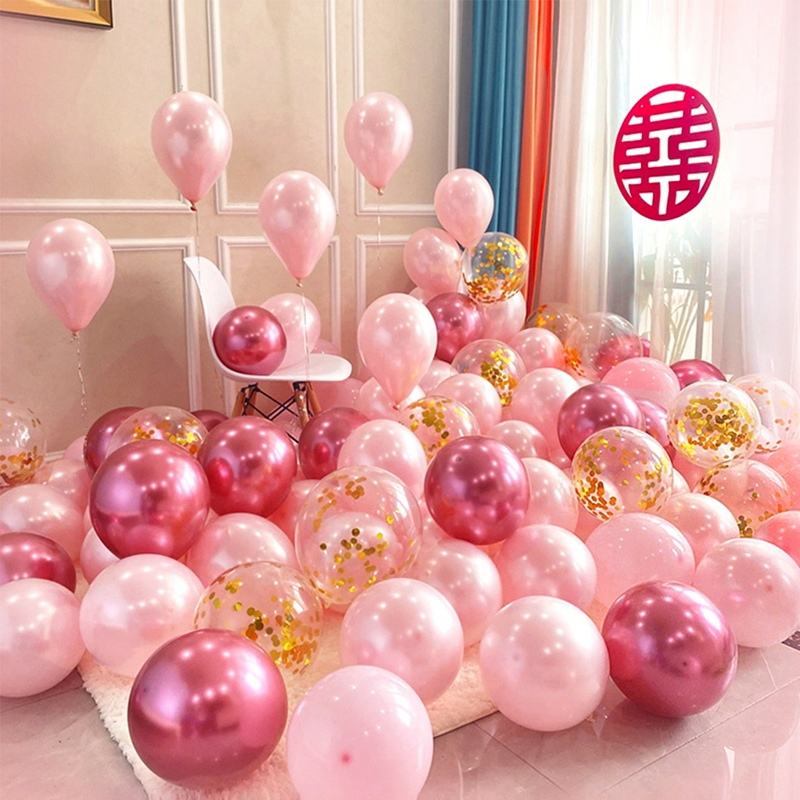 30pcs/set Macaron Pink Balloon Set Rose Gold Metallic Balloon Sequin ...