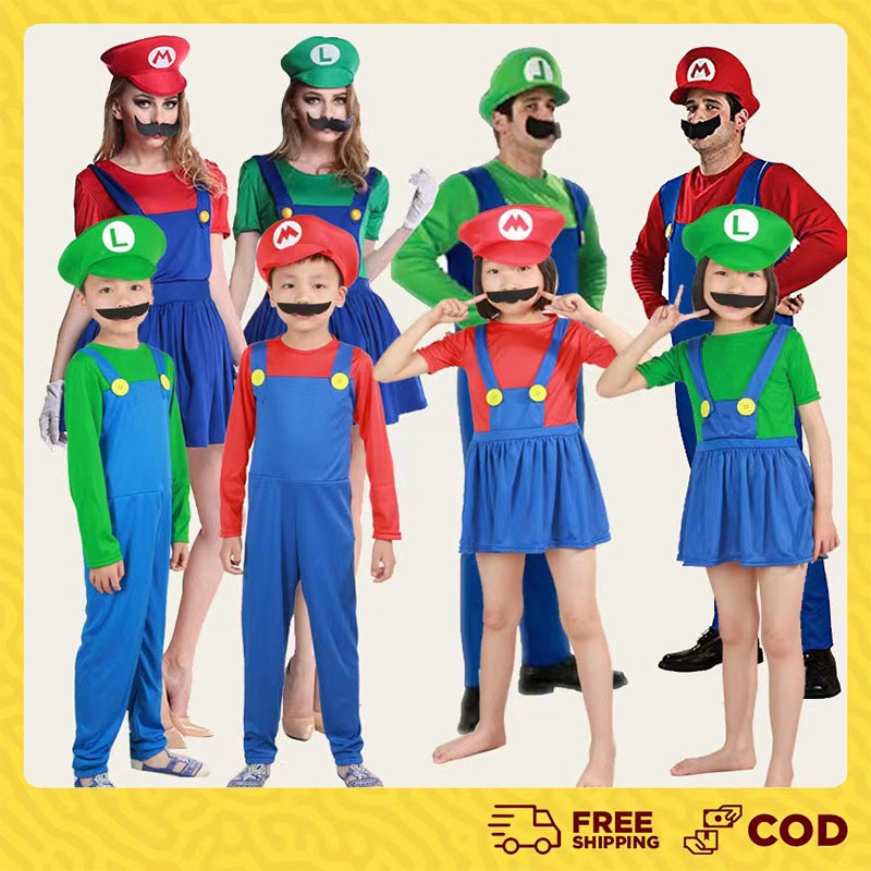 Super Mario Cosplay Costume For Adult Kids Luigi clothing Performance ...