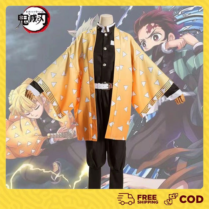 Demon Slayer Zenitsu Cosplay Costume Uniform Adult Kids Halloween ...