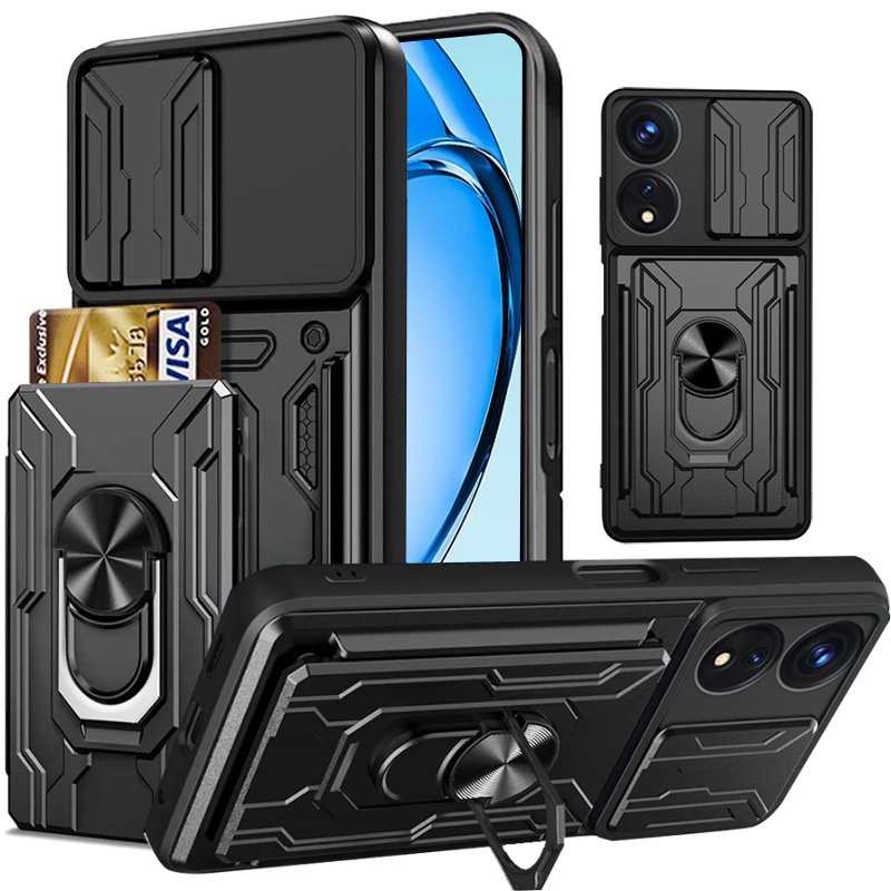 Shockproof Heavy Hard Case with Metal Stand and Card Slots for OPPO A3X ...