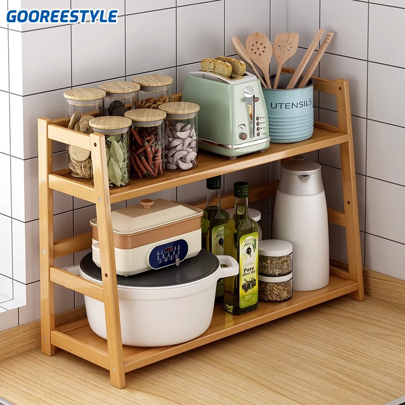gooreestyle Kitchen 2layers wooden shelving Bamboo Storage Rack For ...