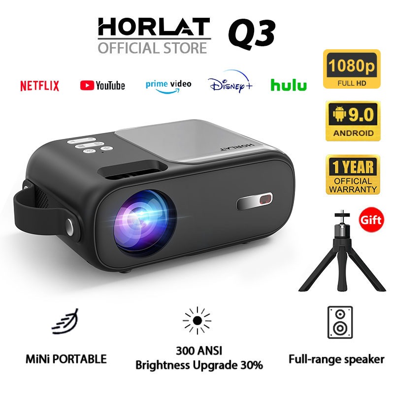 Horlat Q3 supports 1080P projector 300ANSI portable mini projector for ...