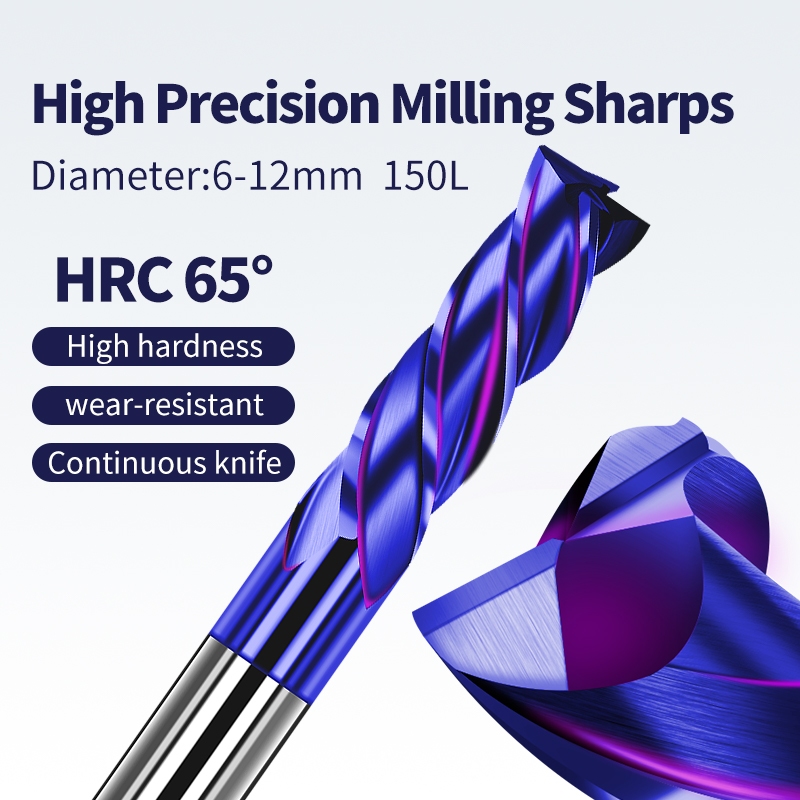 6-16mm HRC65 Carbide End Mill 4-Flute Flat bottom Milling Cutter Blue nano coated CNC Cutting ...