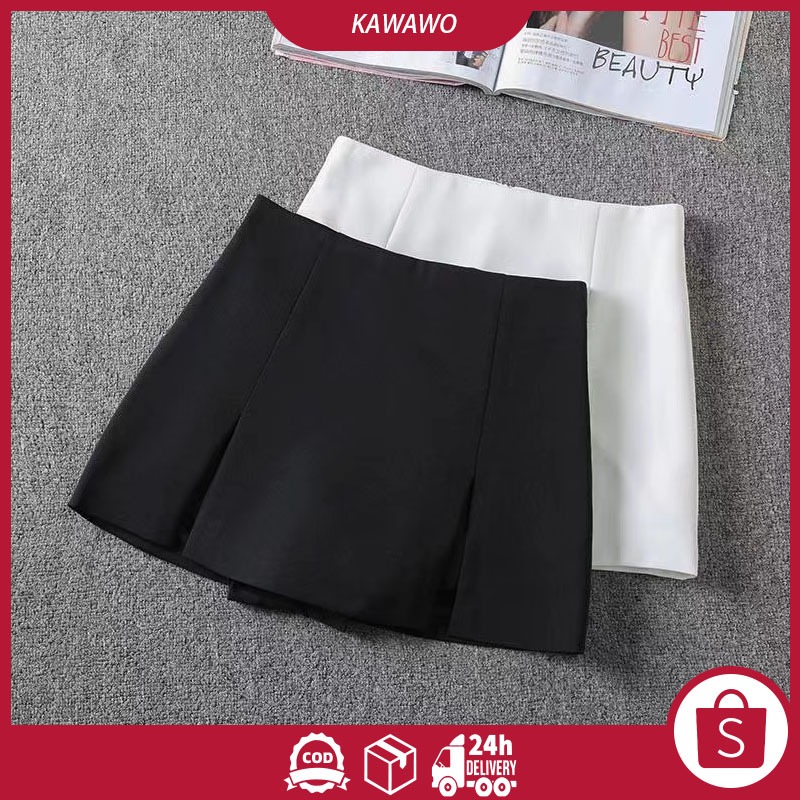 Korean Black White Women's Slit Skort Fashion Joker Split High Waist ...