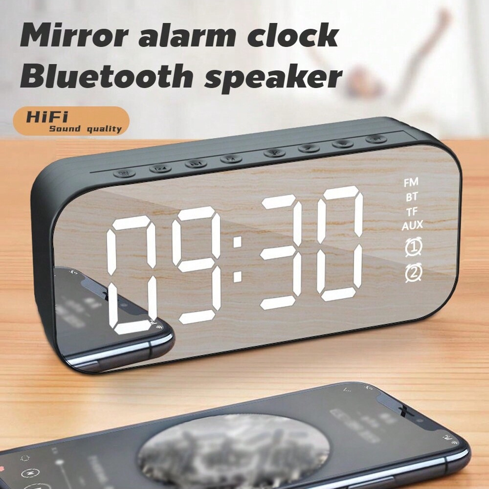 1pc LED Digital Alarm Clock With Bluetooth Speaker Mirror Bedroom ...