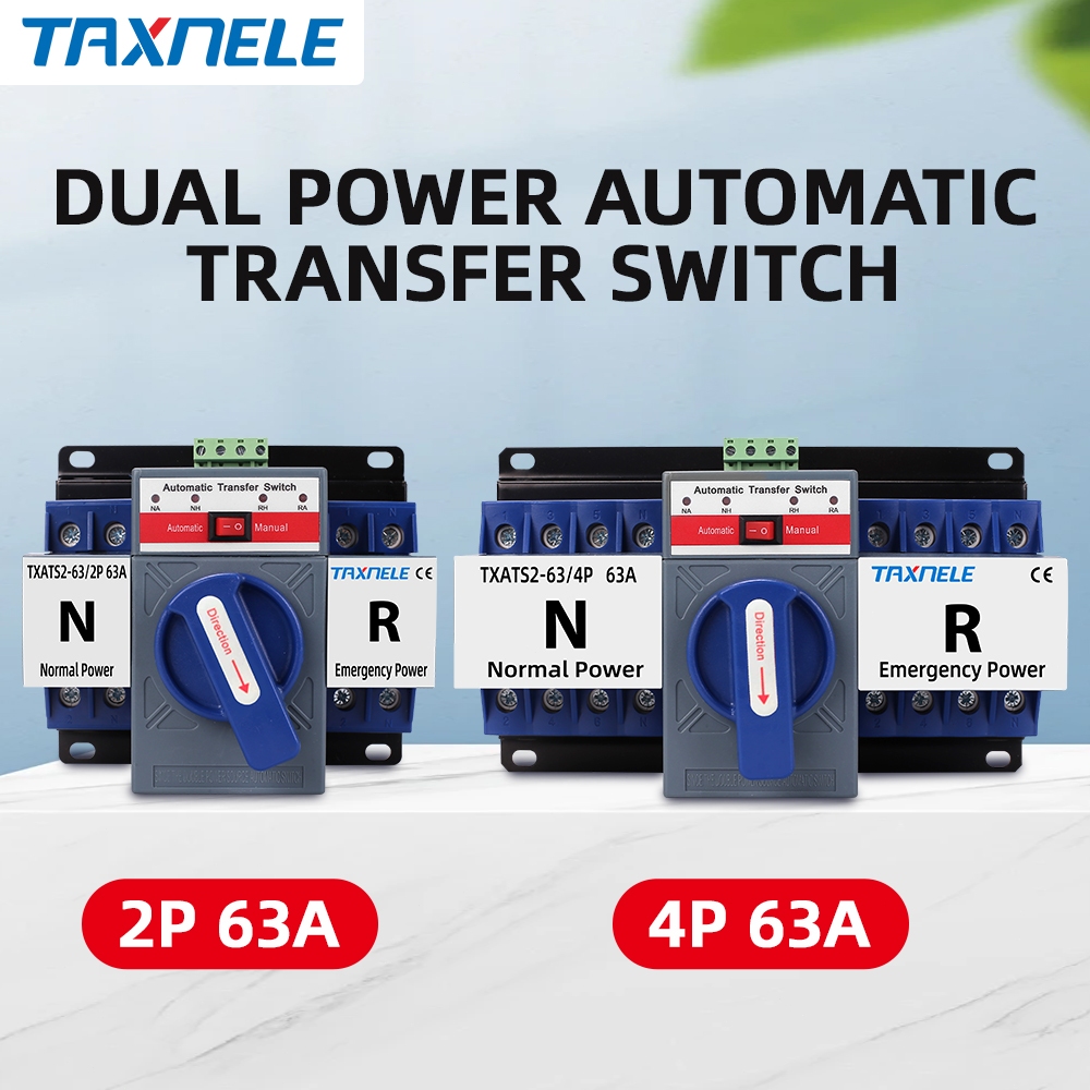 TAXNELE ATS 2P 4P 63A 230V Circuit Breaker Dual Power Automatic transfer switch Auto transfer ...