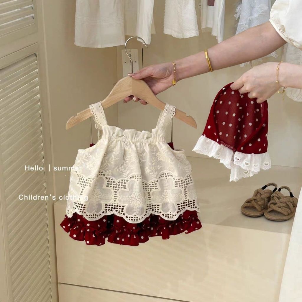 Outfit Baby Girls Terno Sleeveless Crochet Strap and Polka Dot Skirt ...