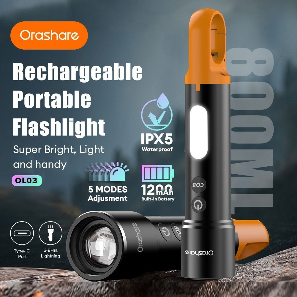 COD OL03 Rechargeable Flashlight COB Super Bright Torch Light LED ...
