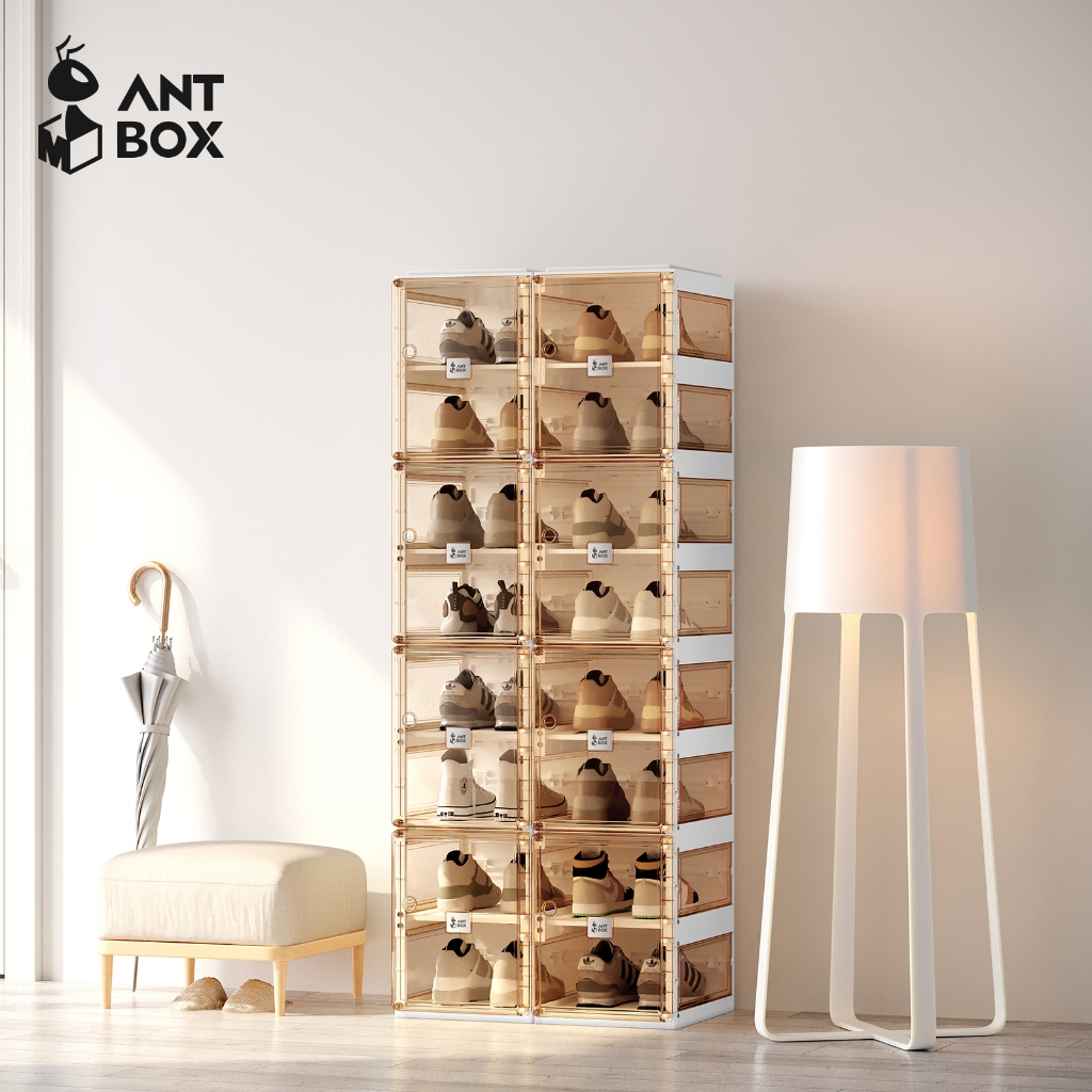 ANTBOX Transparent Shoe Box Brown Side Transparent 8 Layers 16 Pairs ...