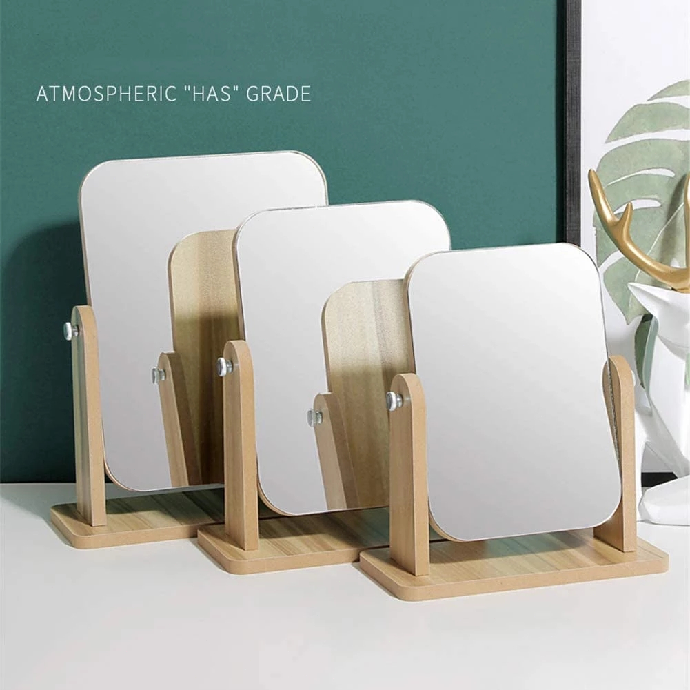 360 Degree Wooden Mirror Portable Adjustable Table Desk Mirror Stand ...