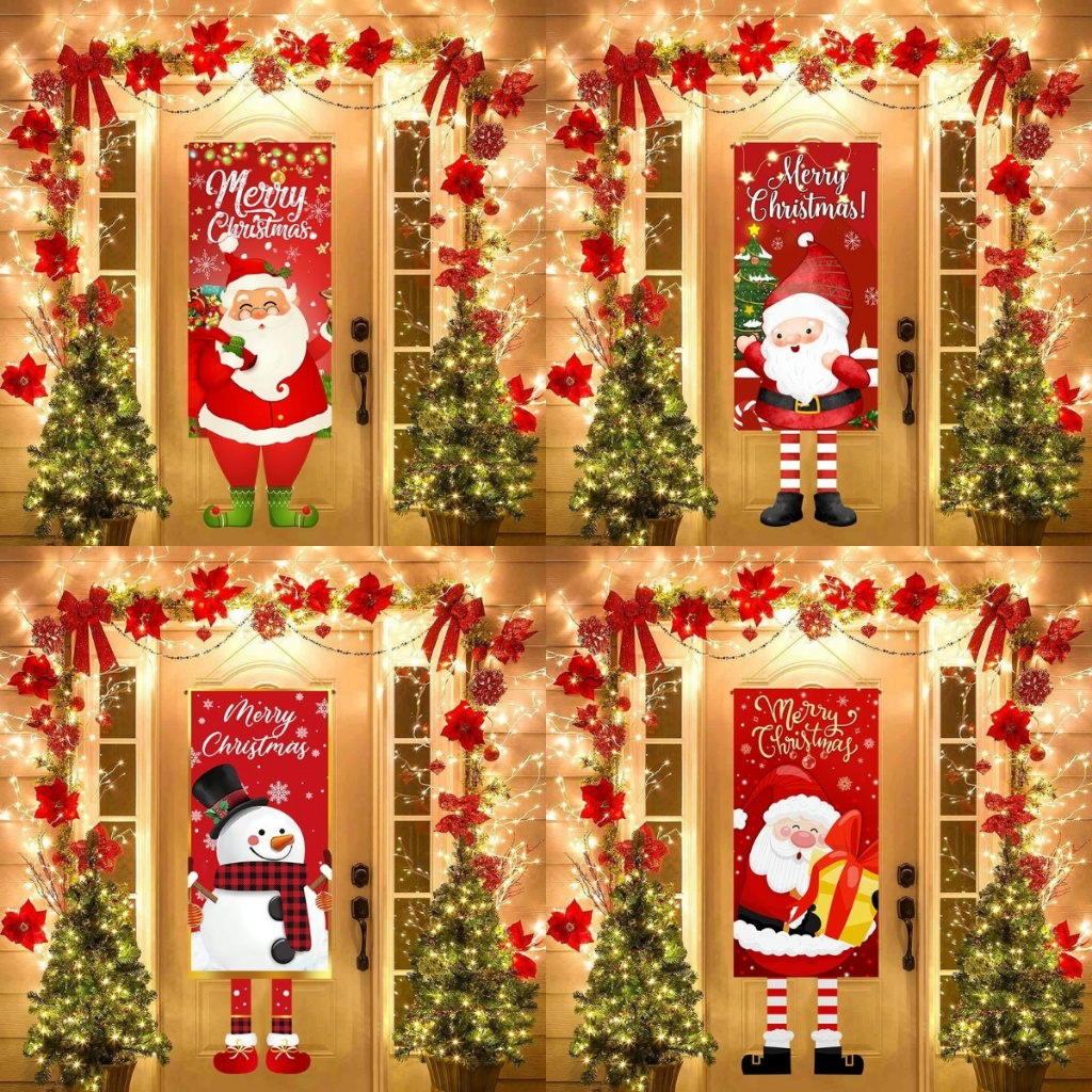 104cm Merry Christmas Hanging Flag Santa Claus Snowman Porch Door ...