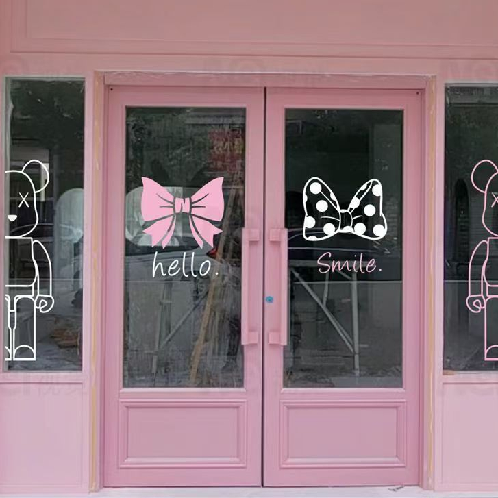 Cute Cartoon Bow Pattern Sticker Dessert Shop Milk Tea Shop Cake Shop ...