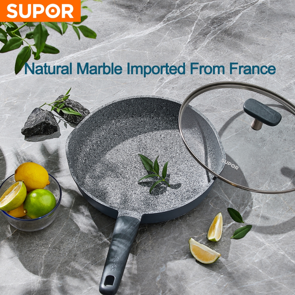 Supor Ceramic Marble Non Stick Frying Pan with Lid 26cm Suitable for ...