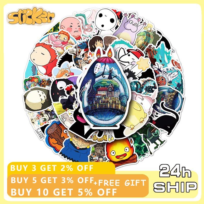 50pcs Ghibli Hayao Miyazaki Stickers Cartoon Decals Helmet Skateboard ...