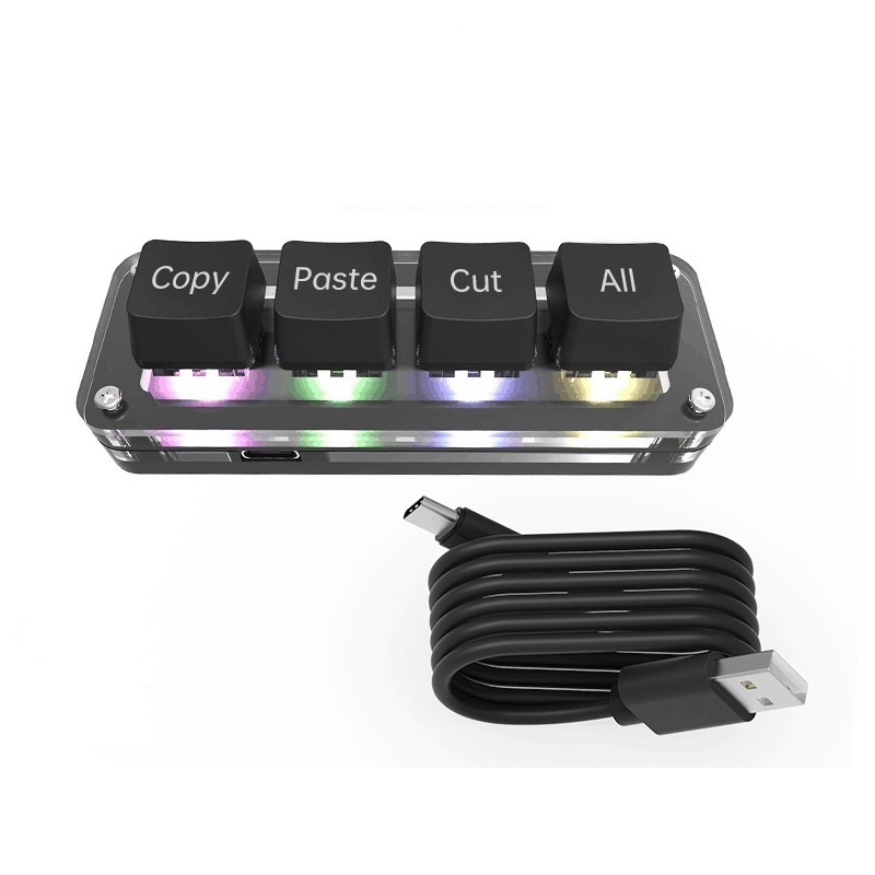 Mini 3 4 Key Select All Cut Copy Paste Macro Pad Ctrl A X C V Shortcut One Handed Keyboard Rgb
