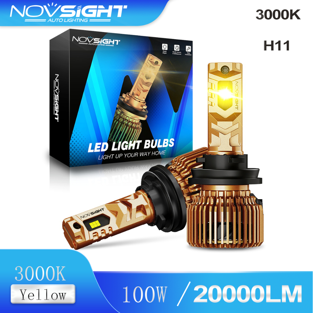 Novsight N75Y 3000K H11 fog light H9 H8 yellow light Car LED Headlight ...