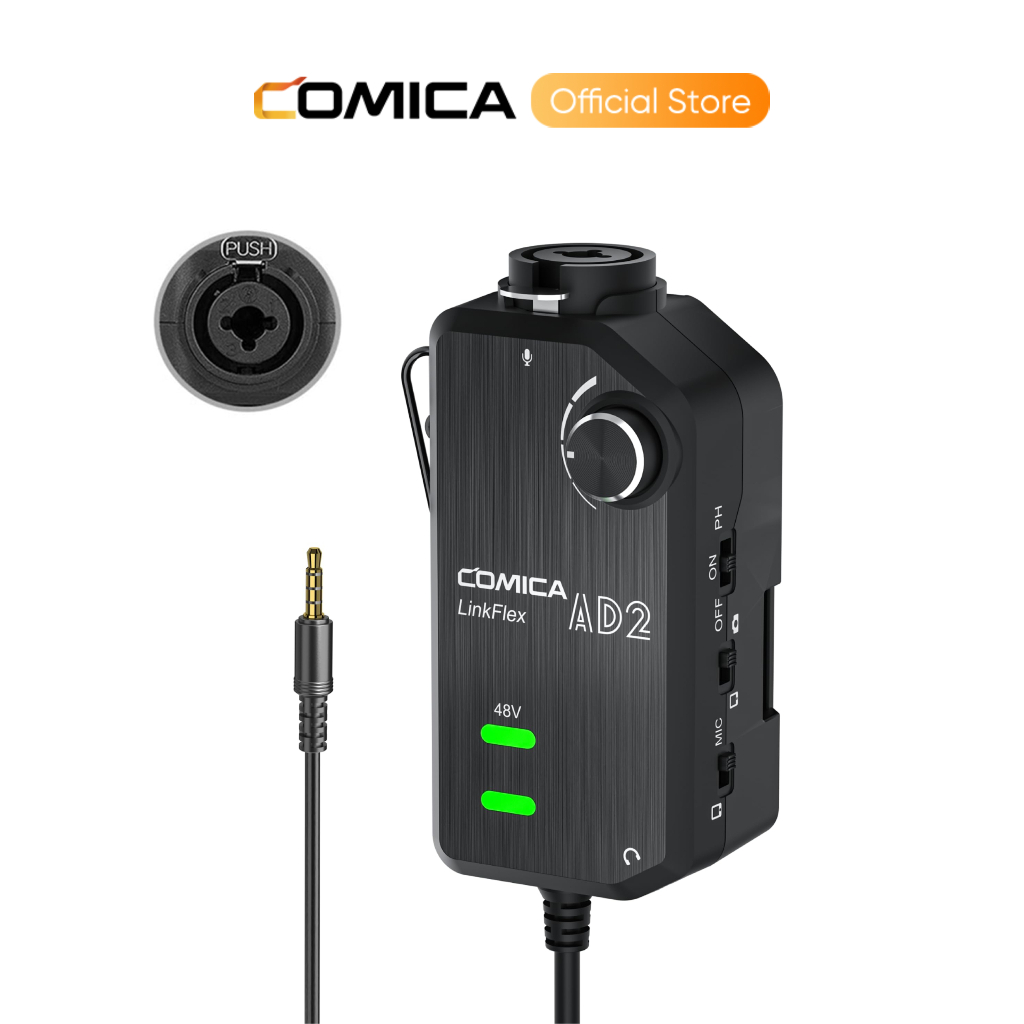 COMICA LINKFLEX AD2 XLR/ 6.35mm Audio Preamp Adapter with 48V Phantom Power, Real-time ...