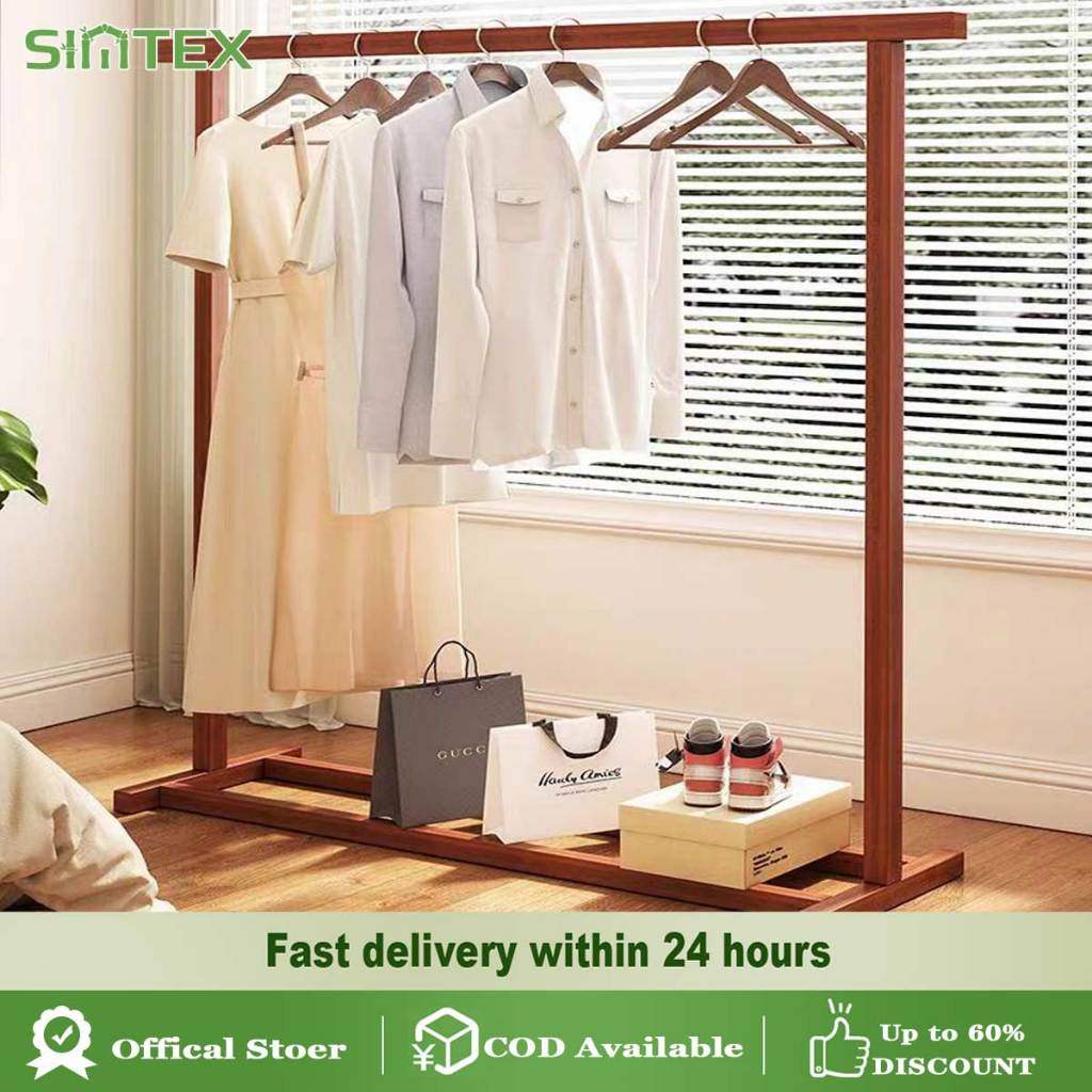 [On Hand] Solid Wood Floor hanger Modern Minimalist Clothes Hanger ...