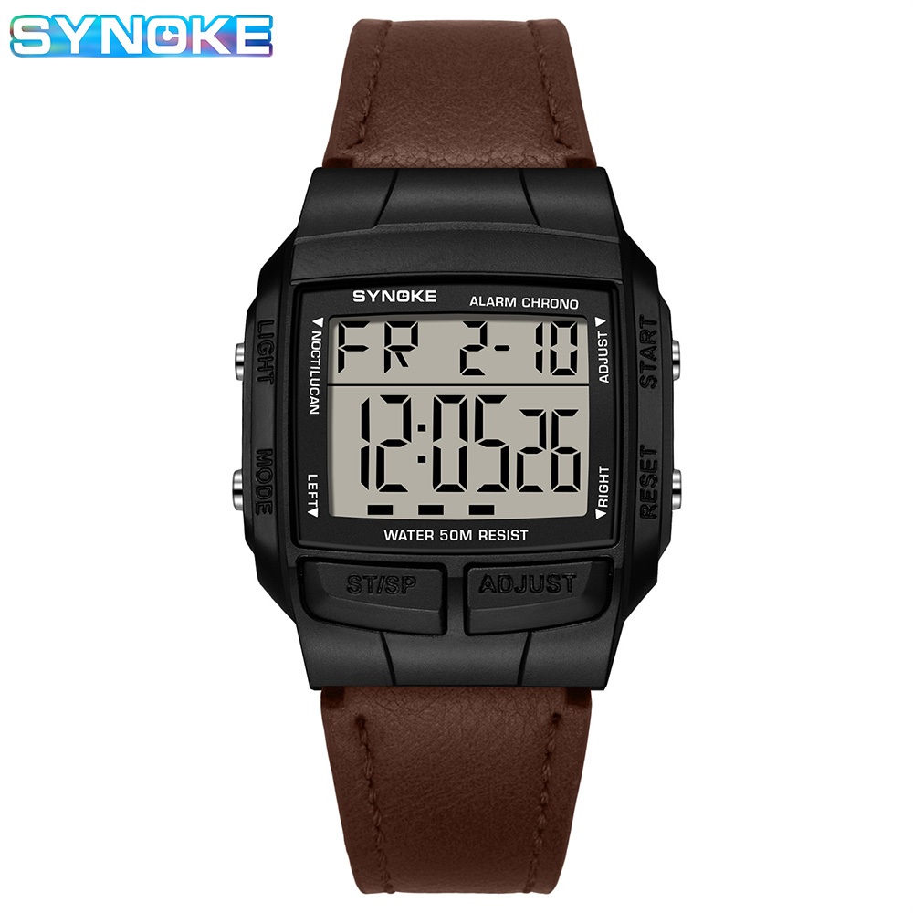 SYNOKE Fashion Men’s Digital Watch Leather Strap Outdoor Waterproof ...