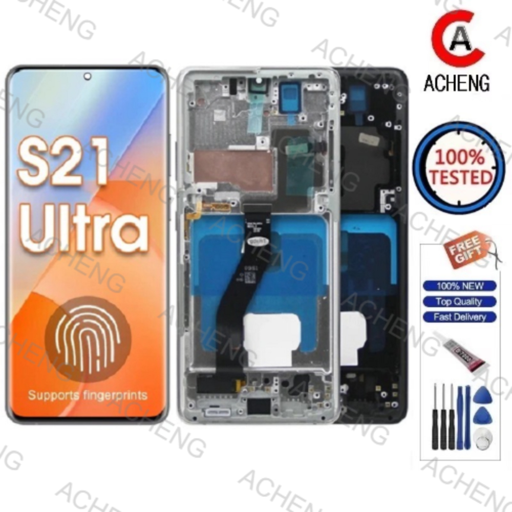 ACHENG AMOLED For Samsung Galaxy S21 Ultra 5G G998F G998B LCD Touch Screen Digitizer Replacement ...