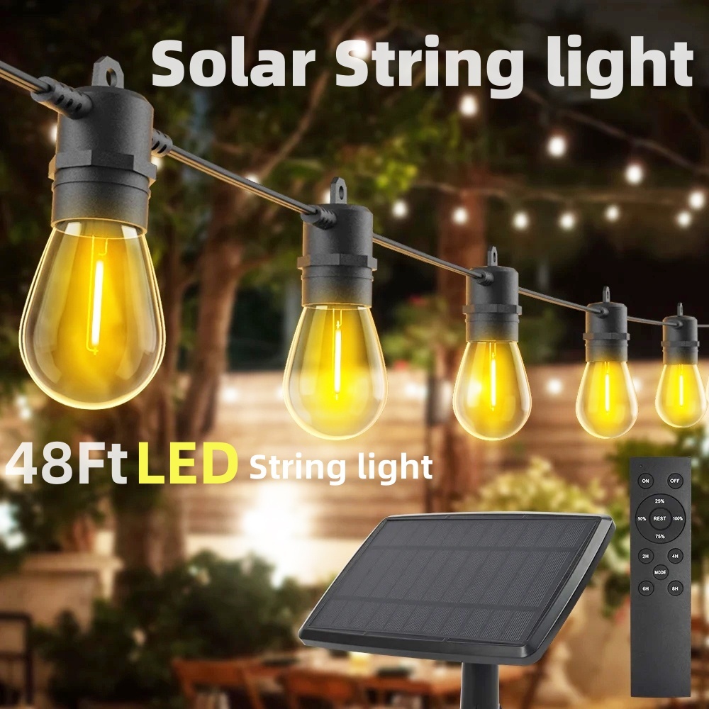 48FT S14 Solar String Lights Outdoor Waterproof Christmas lights ...