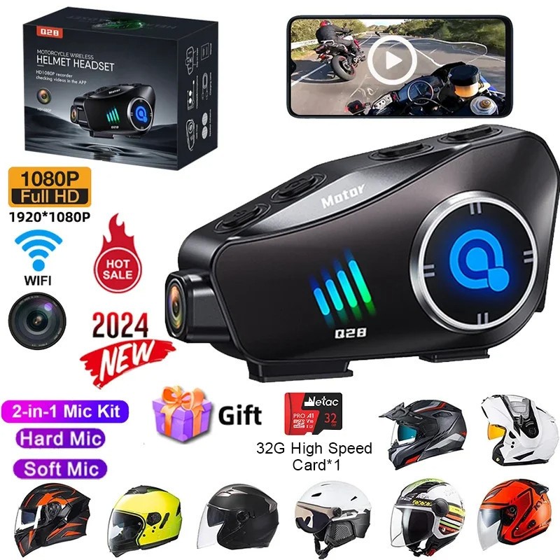 New Q28 Motorcycle Helmet Bluetooth Headset 1080P HD Wireless Camera ...