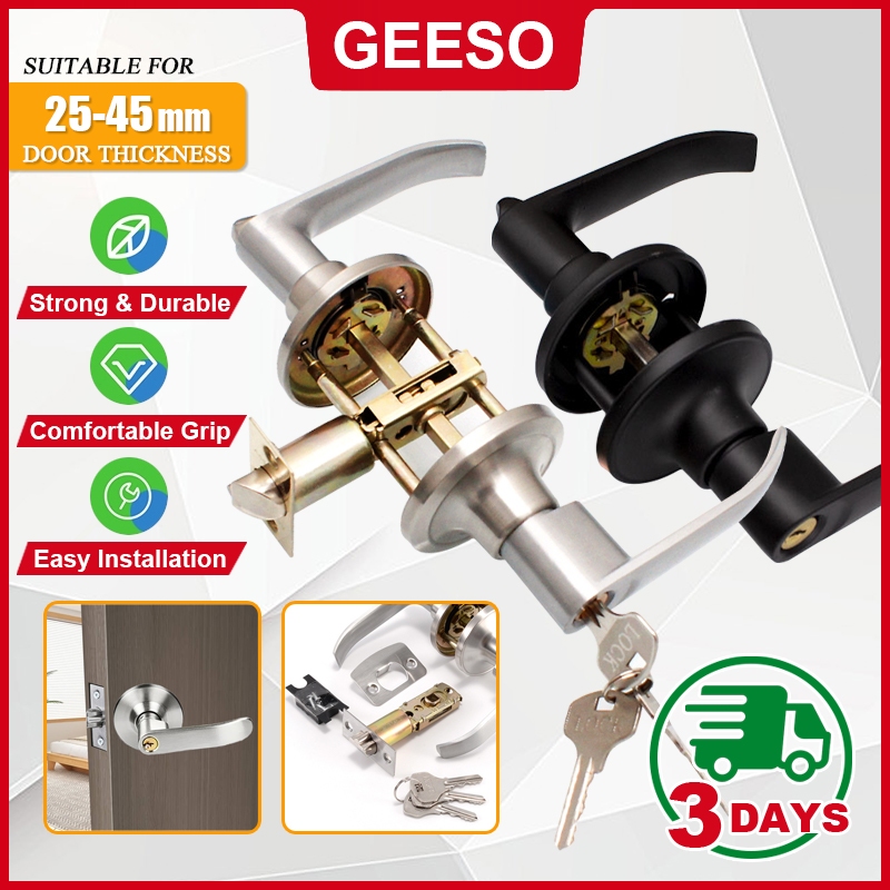 GEESO Hardware Door Knob Lever Type Aluminium Alloy Lock Set With 3 ...