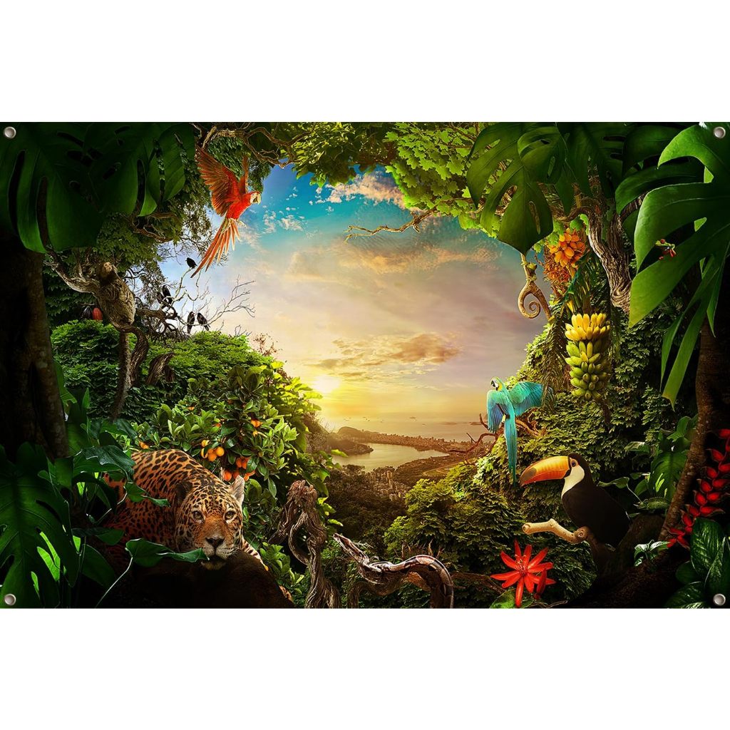 Polyester Fabric Jungle Forest Animals Photography Backdrop Tropical ...