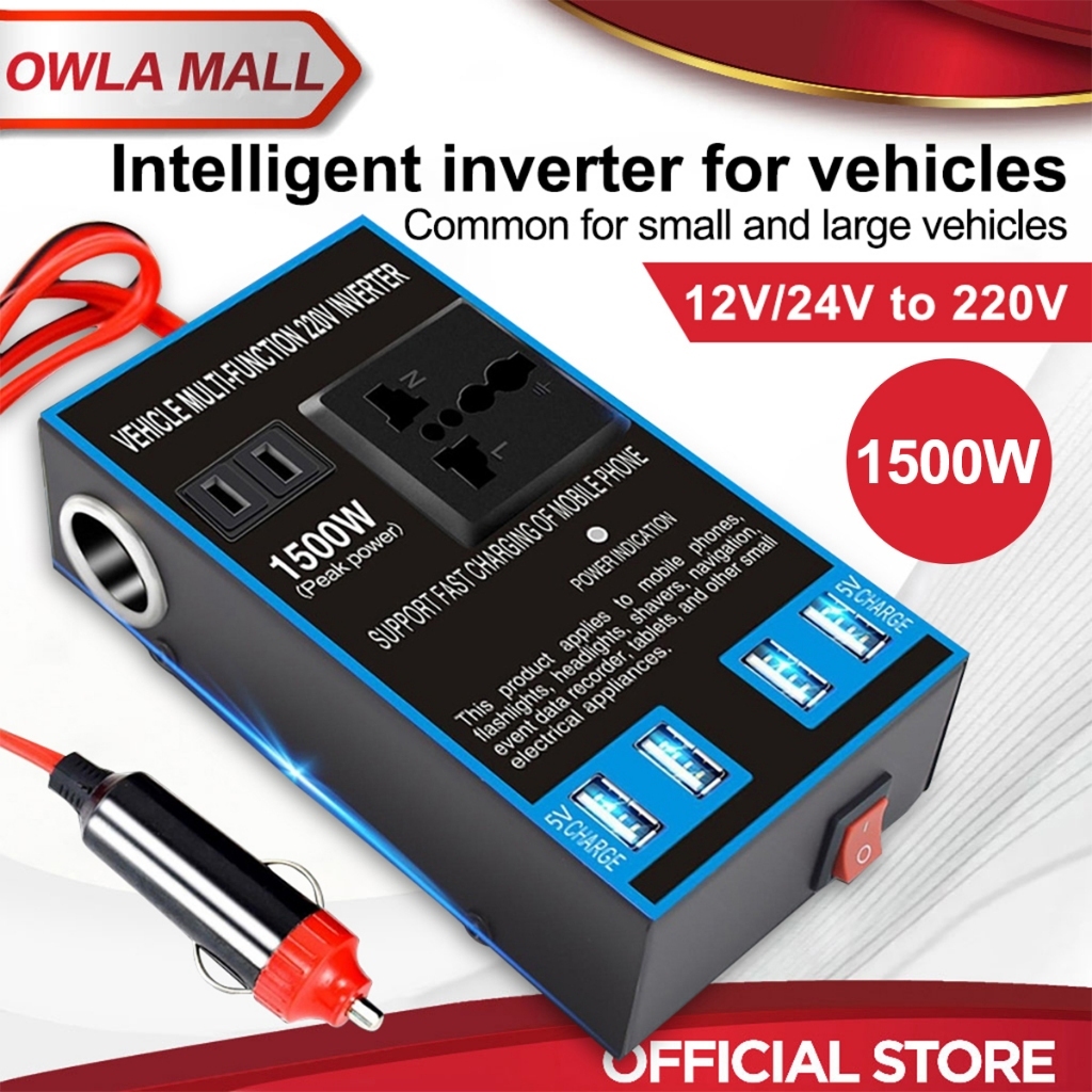 1500W Car Inverter 12V 24V to 220V Power Converter Multi-function Truck ...