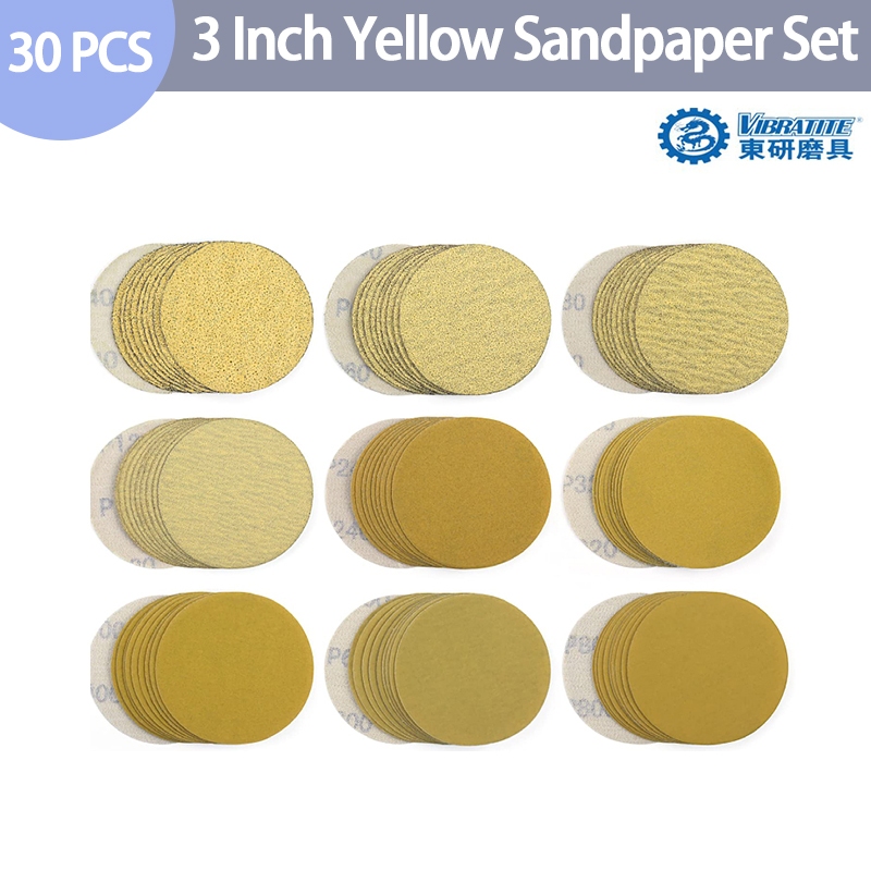 3 Inch Gold Hook and Loop Sanding Discs for DA Sanders ,30 Piece ...