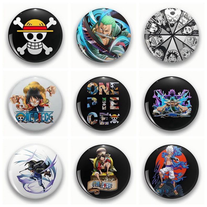 58mm Anime One Piece Luffy Gear 5 Zoro Skull logo Round Badge Pins ...
