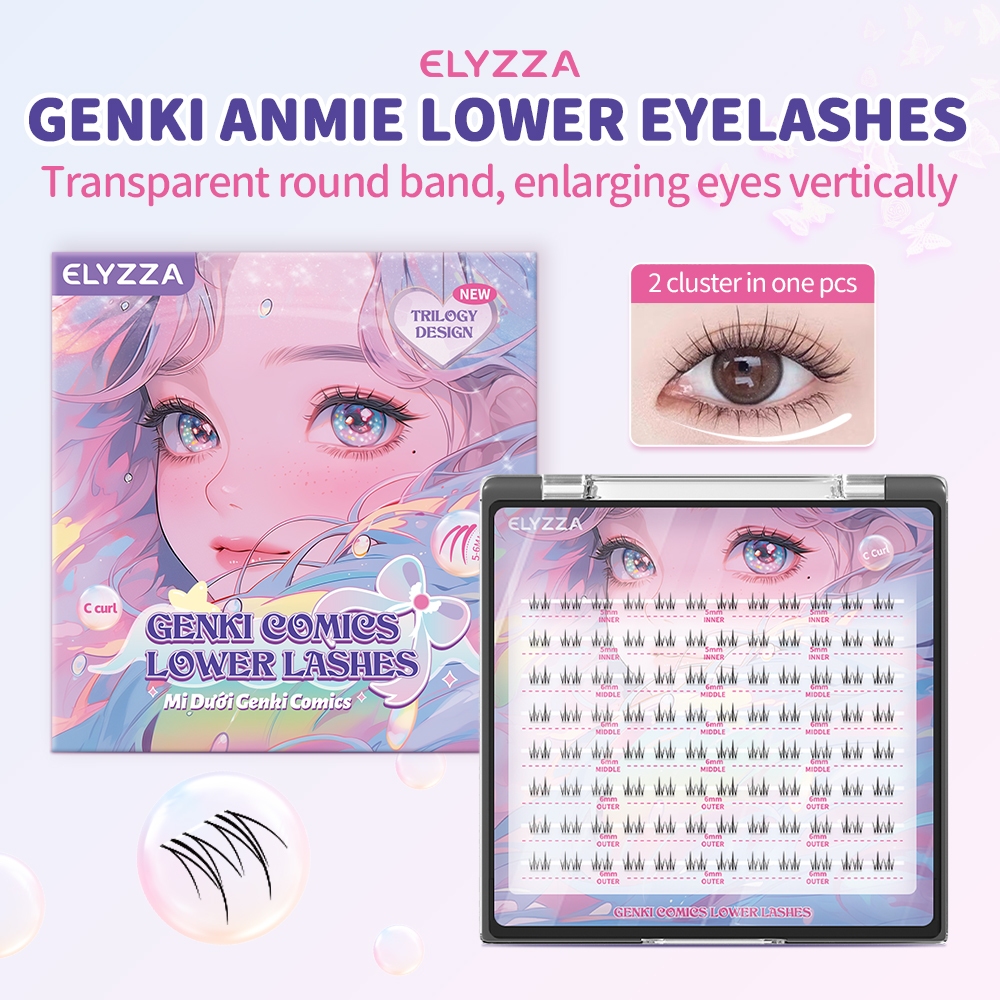 Elyzza Genki Anmie Lower Eyelashes 2 Cluster In 1 Pcs 96 pcs 5-6mm Glue ...