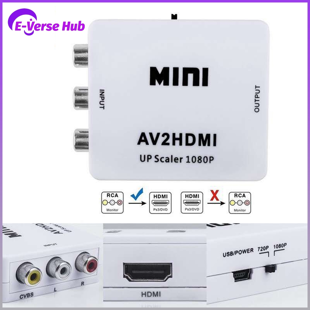 RCA/AV TO HDMI 1080P Mini AV2HDMI Converter RCA AV/CVSB L/R To HDMI ...