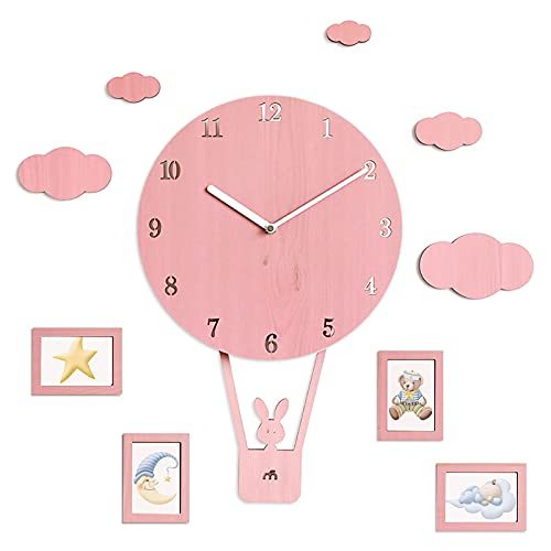 Modern Silent Pendulum Wall Clock With 4 Photo Frames, Battery Operated ...