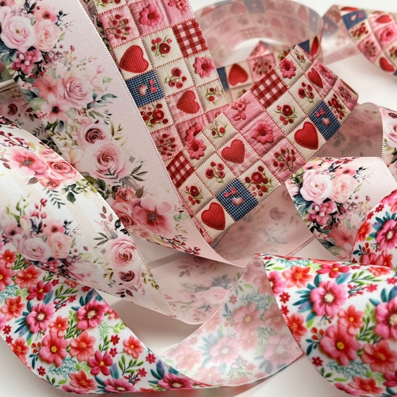 3.8cm 4.5meters Beautiful Flowers Printed Satin Ribbon For Handmade DIY ...