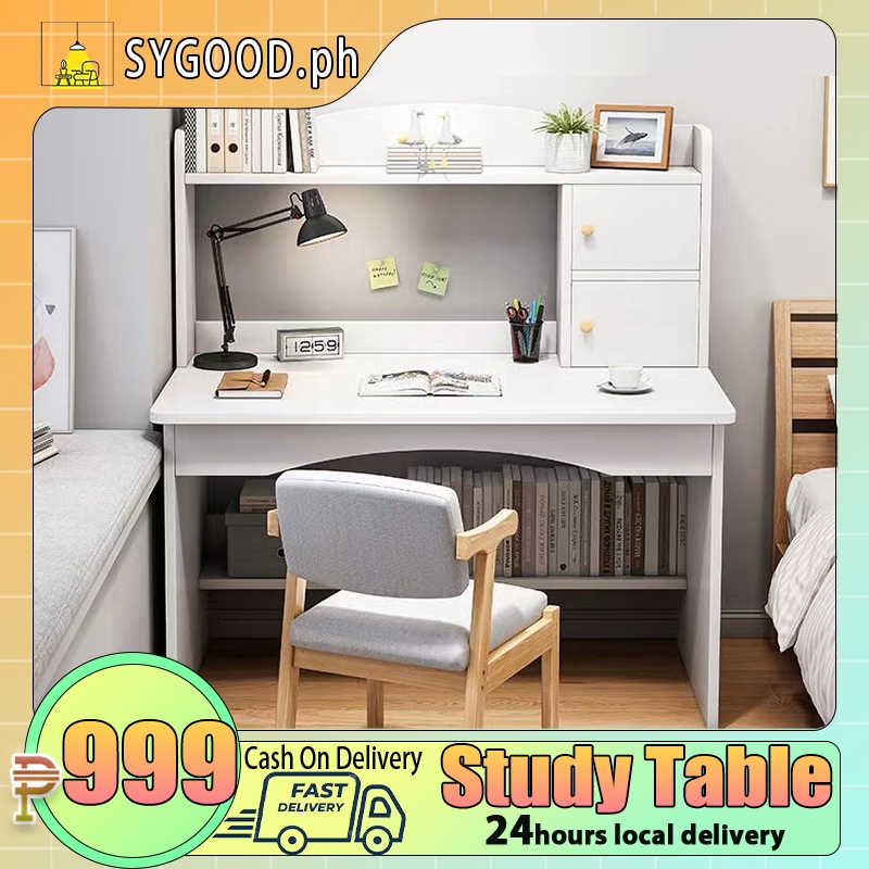 Student Study Table Office Desk with Drawer and Shelves Computer Table ...