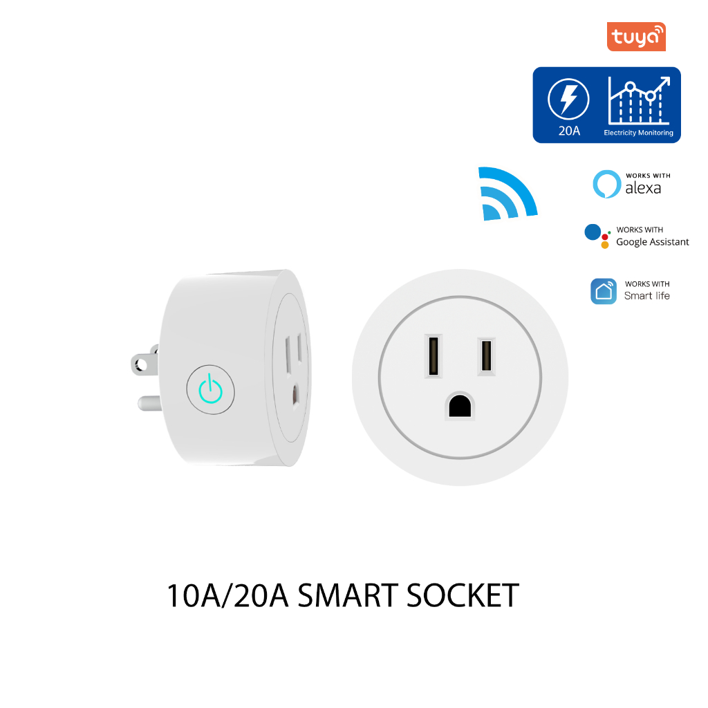 Wifi Smart Plug Socket 10A/20A TUYA/Smart life APP Remote Control Set timing instruction ...