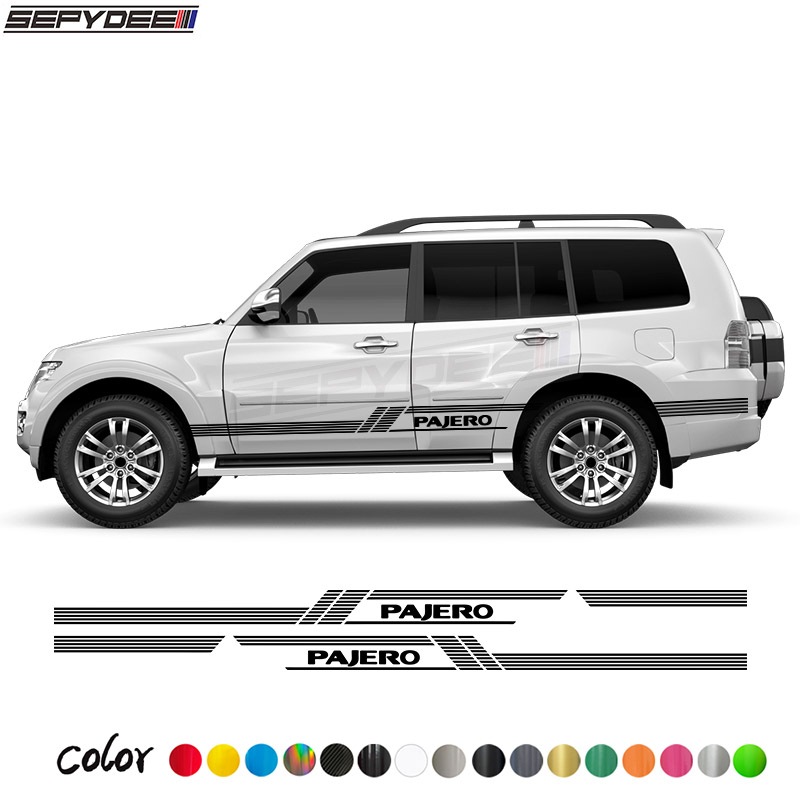 2Pcs For Mitsubishi Pajero Car Side Stickers Checkered Graphic Racing ...