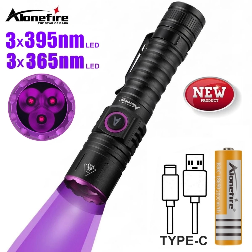 Alonefire SV103 15W High power UV 395/365nm USB Rechargeable Flashlight ...