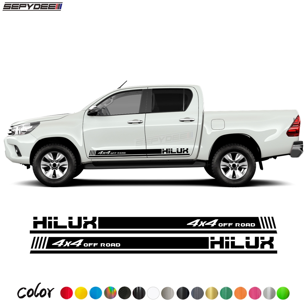 2Pcs For Toyota Hilux Car Side Stickers 4x4 Off Road Checkered Graphic ...