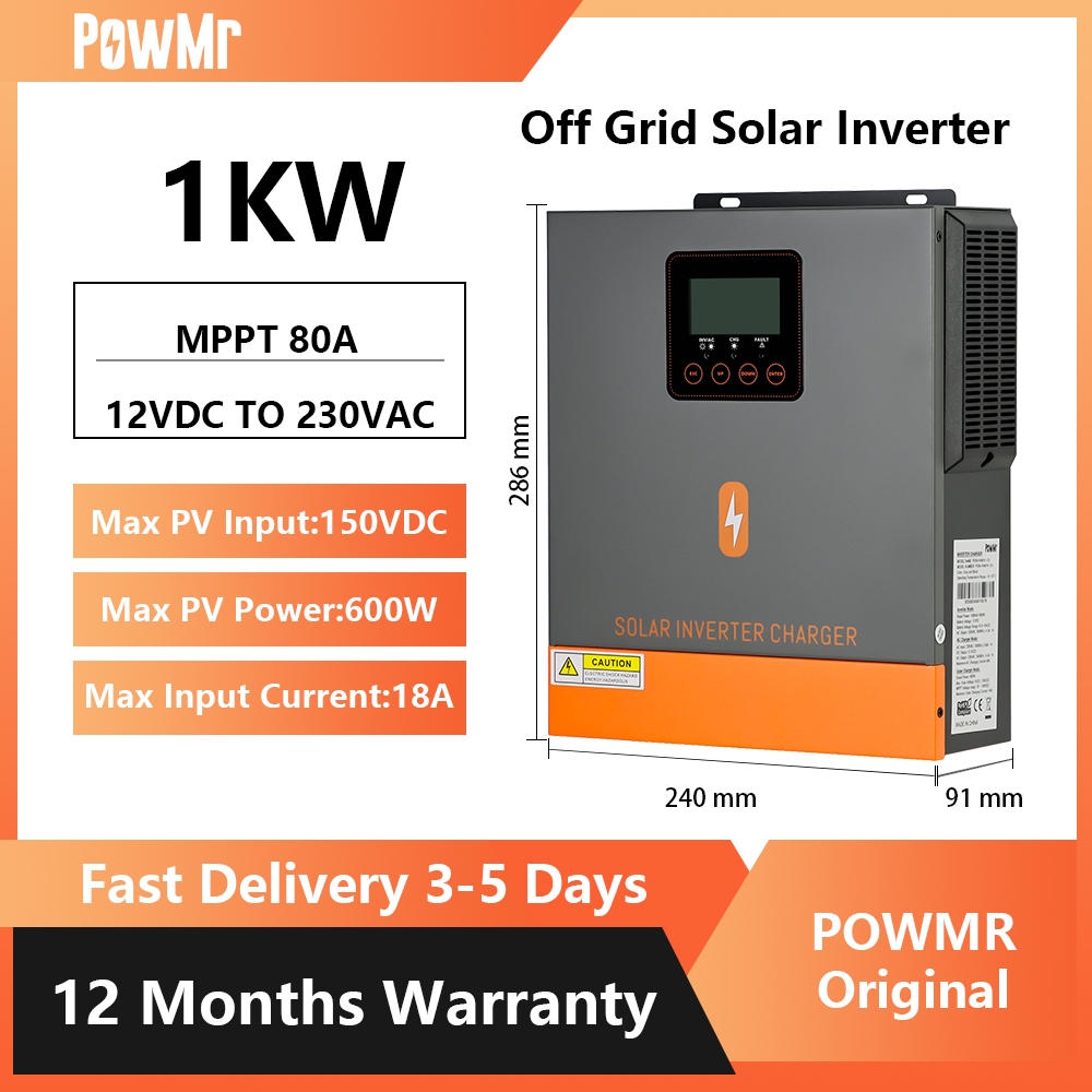 PowMr MPPT 1KW 1.5KW Hybrid Solar Inverter Built-in 80A MPPT Solar Charge Controller 20V/30V Min ...