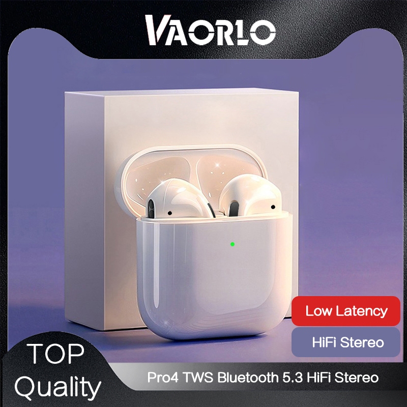 VAORLO PRO4 TWS Luxury White Earphones Bluetooth 5.3 HiFi Stereo Music Headphone With HD Noise ...