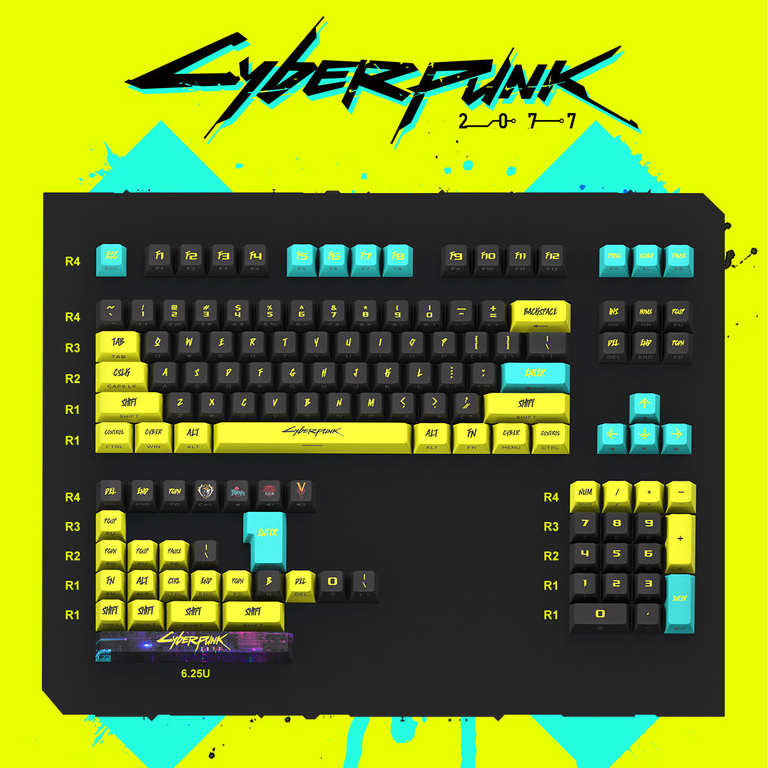 Titan Kingdom Cyberpunk Theme 131 Key PBT+PC Side Transparent Keycap ...