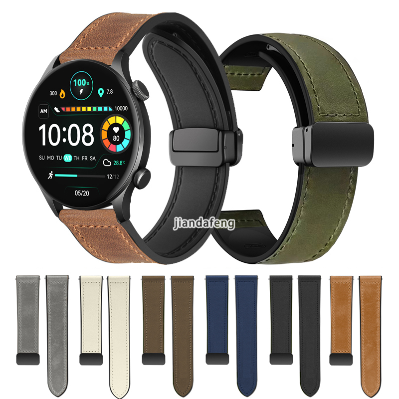 D Buckle Magnetic Folding Clasp Band Leather Silicone Sports Strap For Haylou Solar Plus RT3 ...