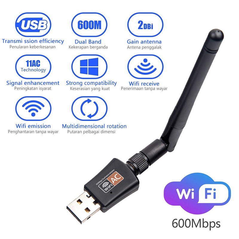 360 portable 600Mbps Wireless USB Wifi Adapter 5GHz Dongle Internet Antenna Connector Dual Band ...