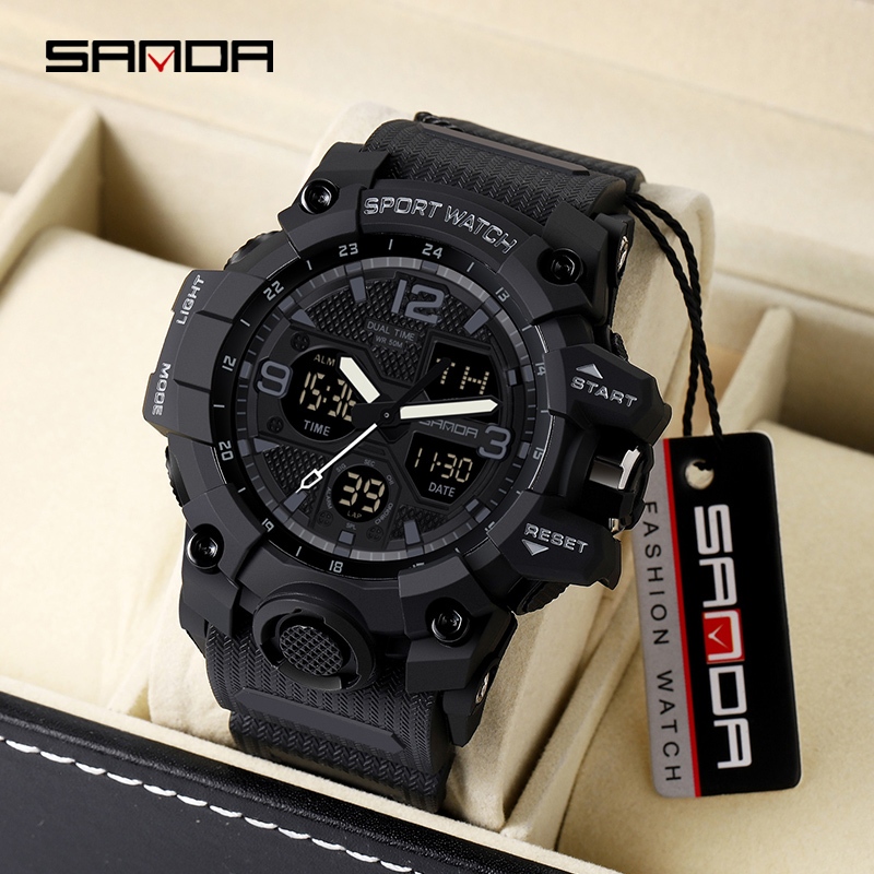 SANDA 6030/in stock Men Watch Sports Fitness Dual Display Wristwatches ...