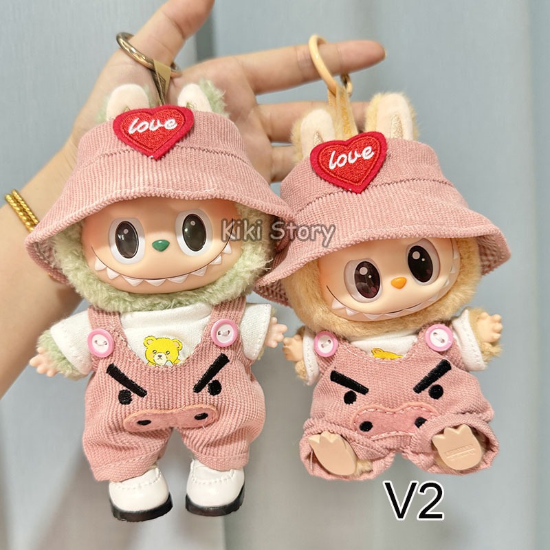 Labubu V2 Clothes Set Cute Pig Overalls Hat Leather Shoes 17CM LABUBU ...
