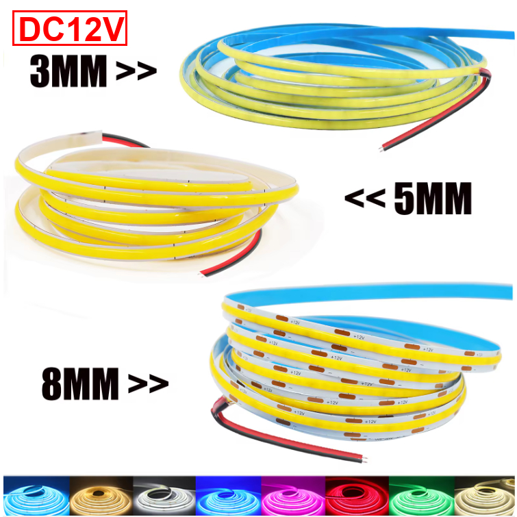 Dc12v COB Light Strip Width Narrow Version 3mm 5mm 8mm White/Pink/Red ...