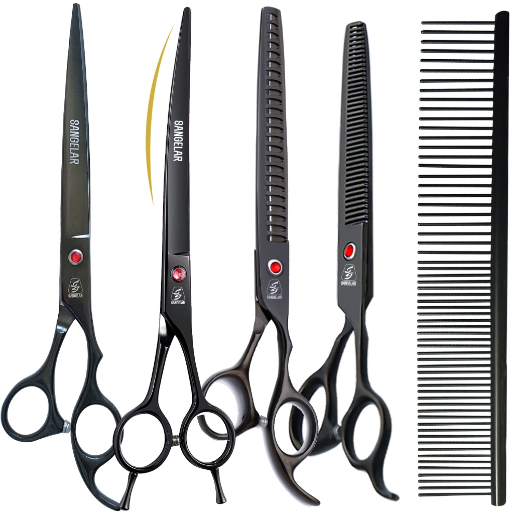 Sangelar 8 inch Pet Grooming Scissors Set, Professional Kit with ...